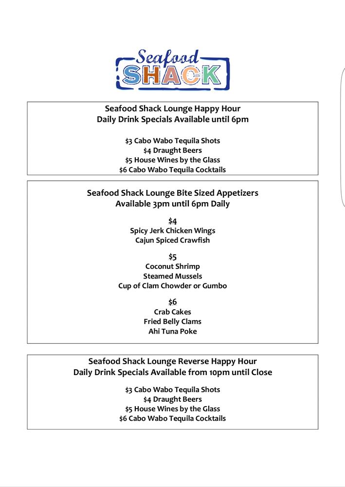 Menu at Seafood Shack restaurant, Las Vegas