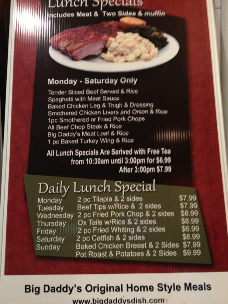 Menu at The Original Big Daddy's Dish restaurant, Atlanta, Old National Hwy