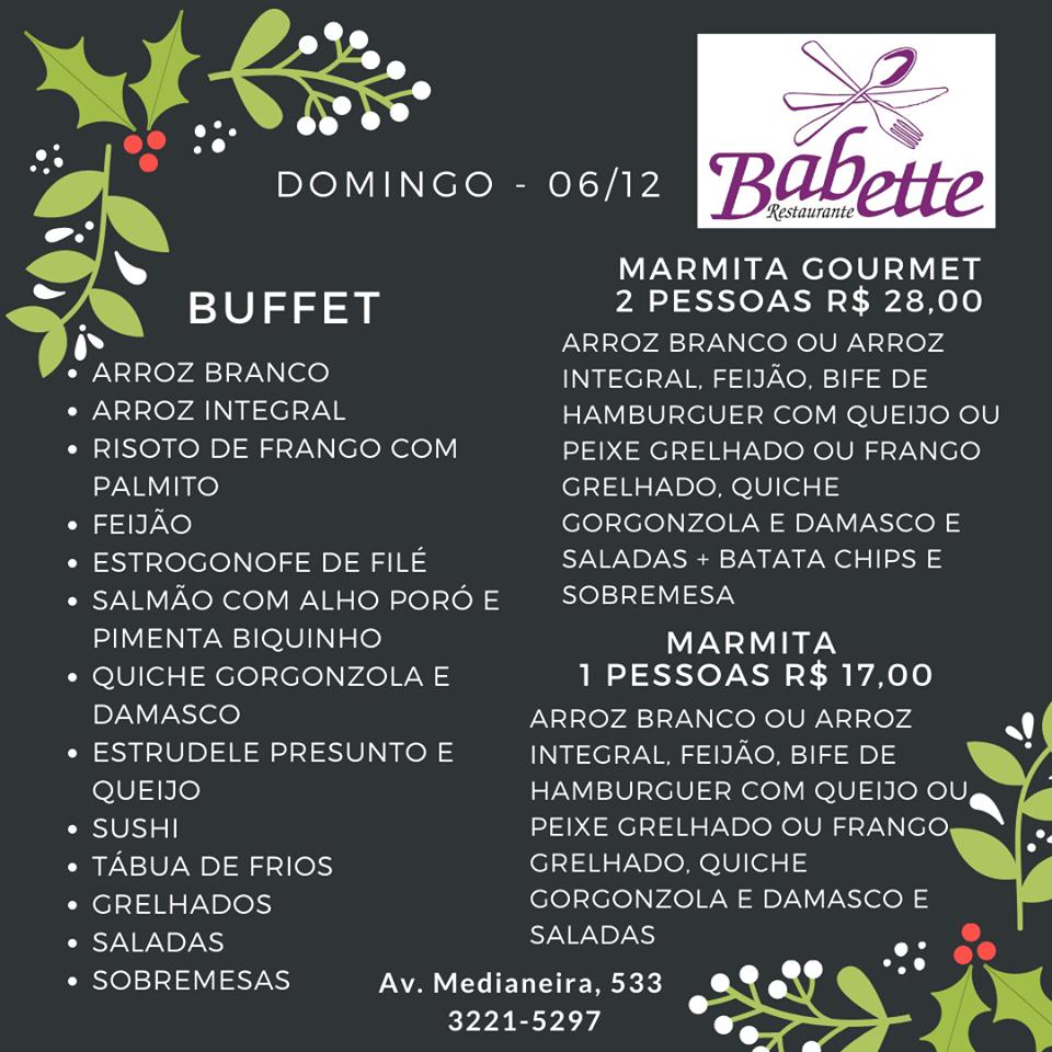 Menu at Babette Restaurante, Santa Maria, Avenida Nossa Sra. Medianeira