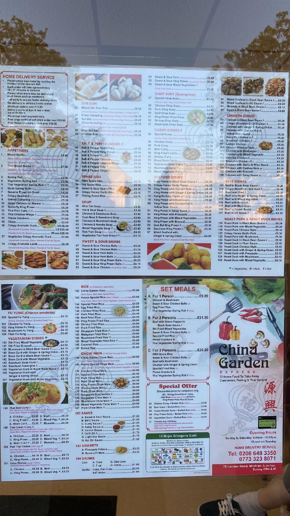 Menu at China Garden fast food, Mitcham, 70 London Rd