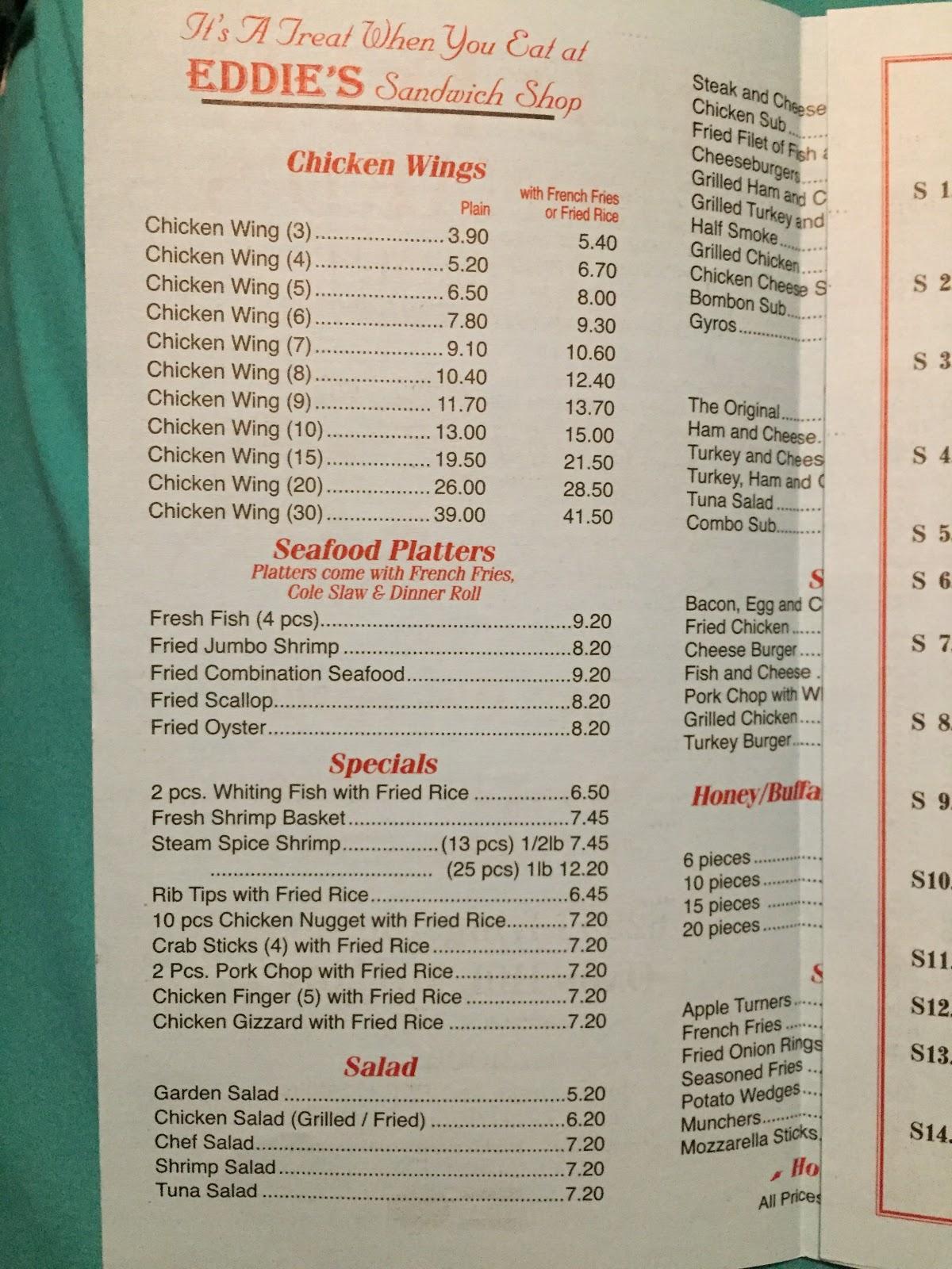 Menu at Eddie's Carry Out LLC restaurant, Oxon Hill
