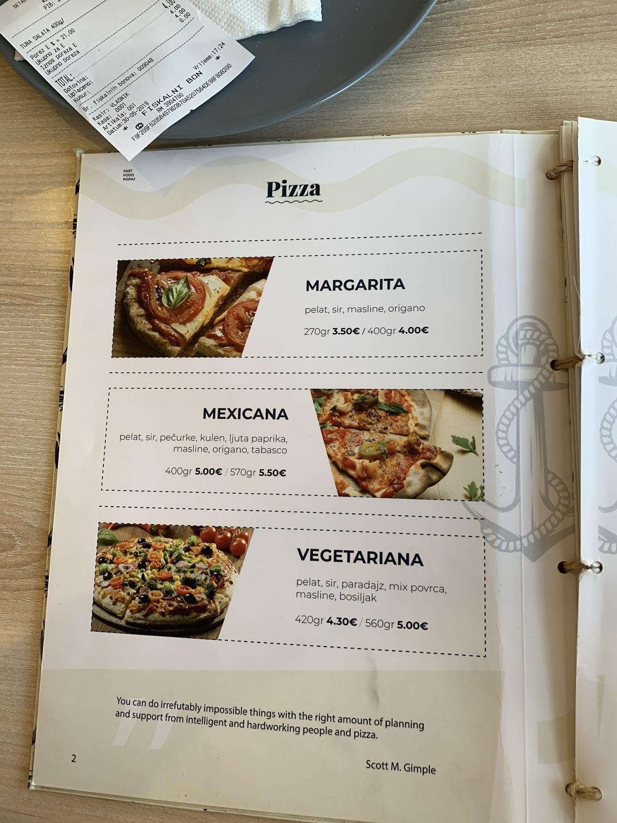 Speisekarte von Fast Food Popaj Herceg Novi, Herceg Novi