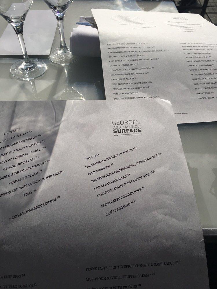 Menu at Georges restaurant, Paris, du Centre Georges Pompidou