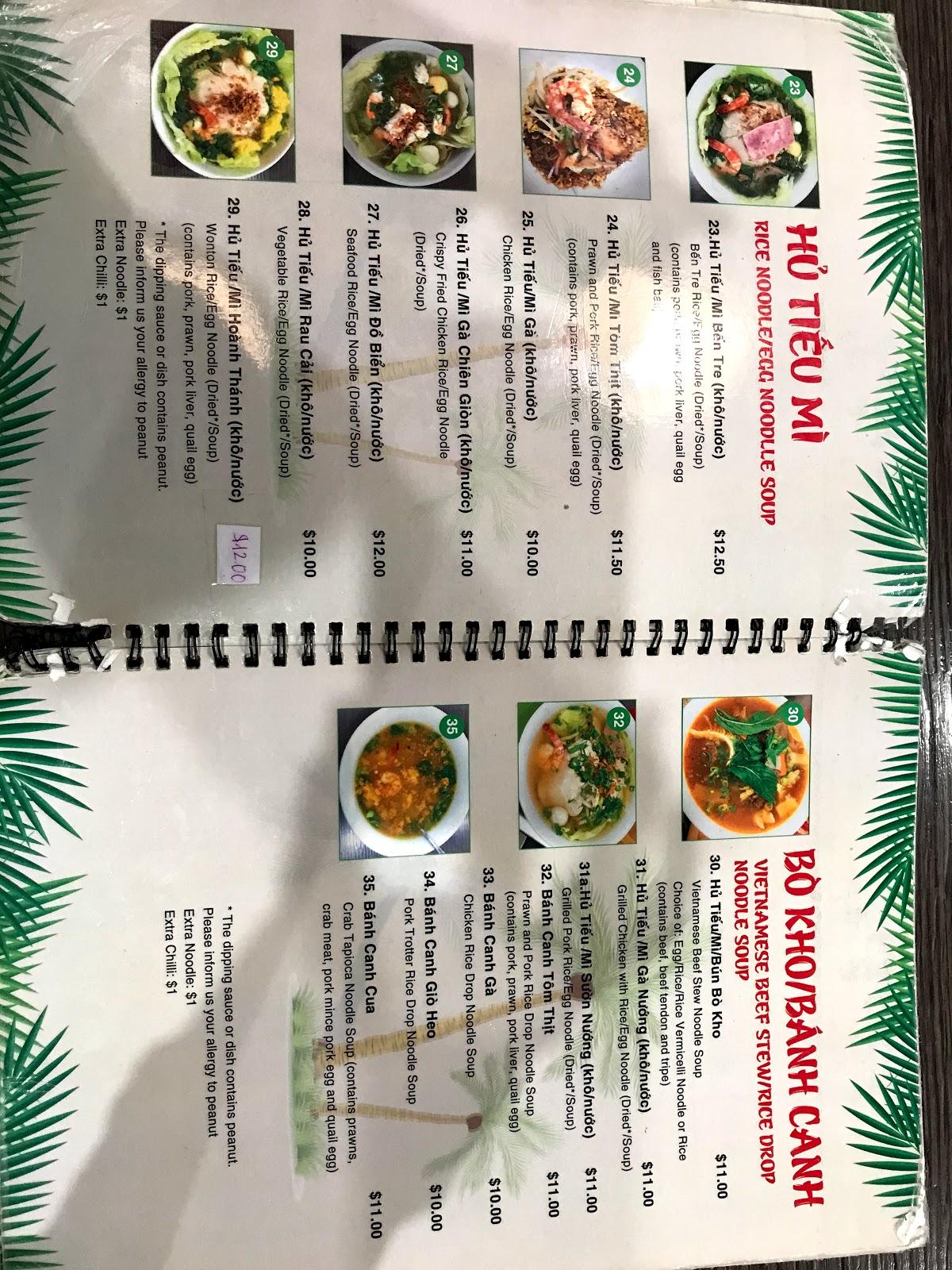 Menu at Hủ Tiếu Mì BẾN TRE restaurant, Morley