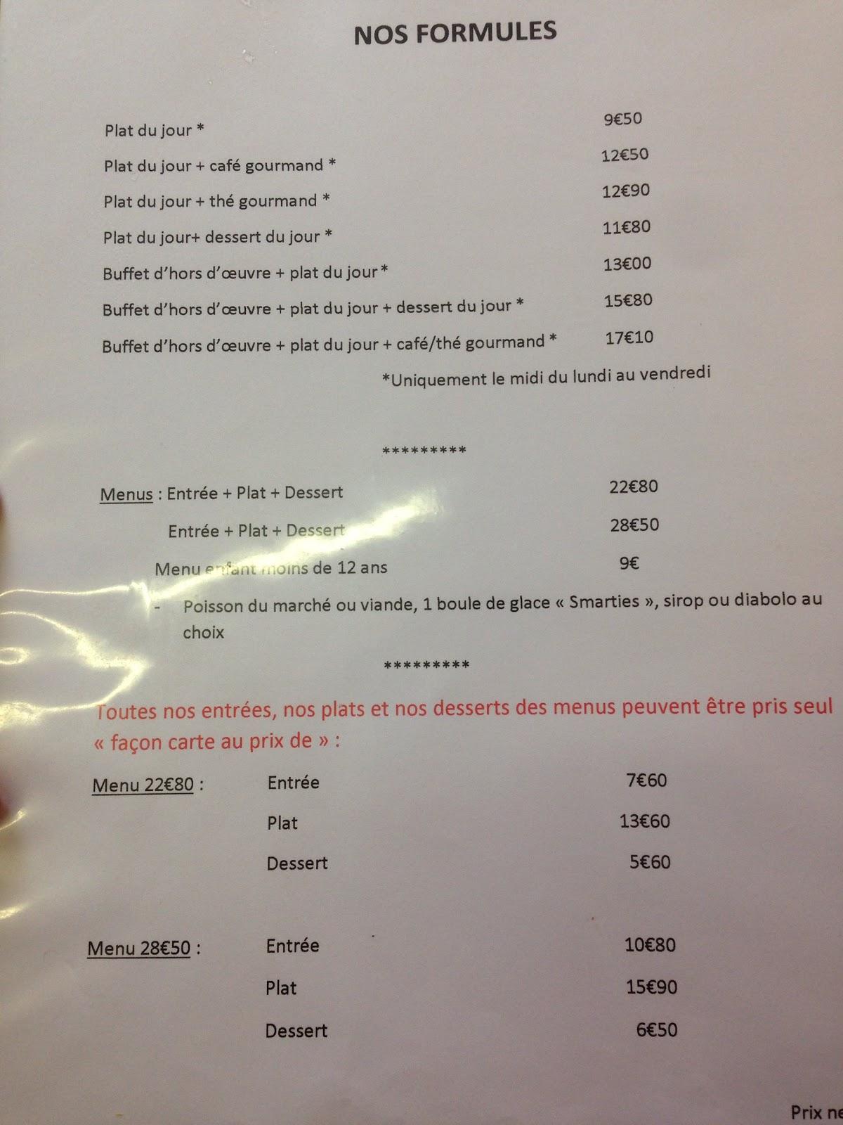 Menu au Le Cellier restaurant, Cognac