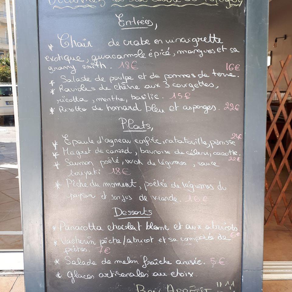 Menu at Le Potager restaurant, Antibes