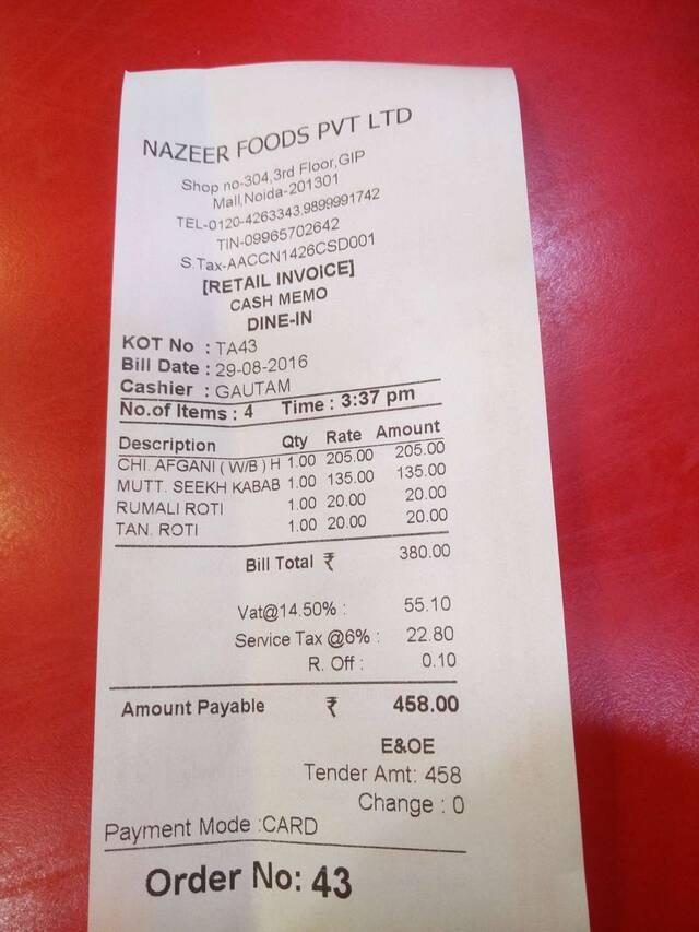 Menu at Nazeer Foods, Noida, Great India Place
