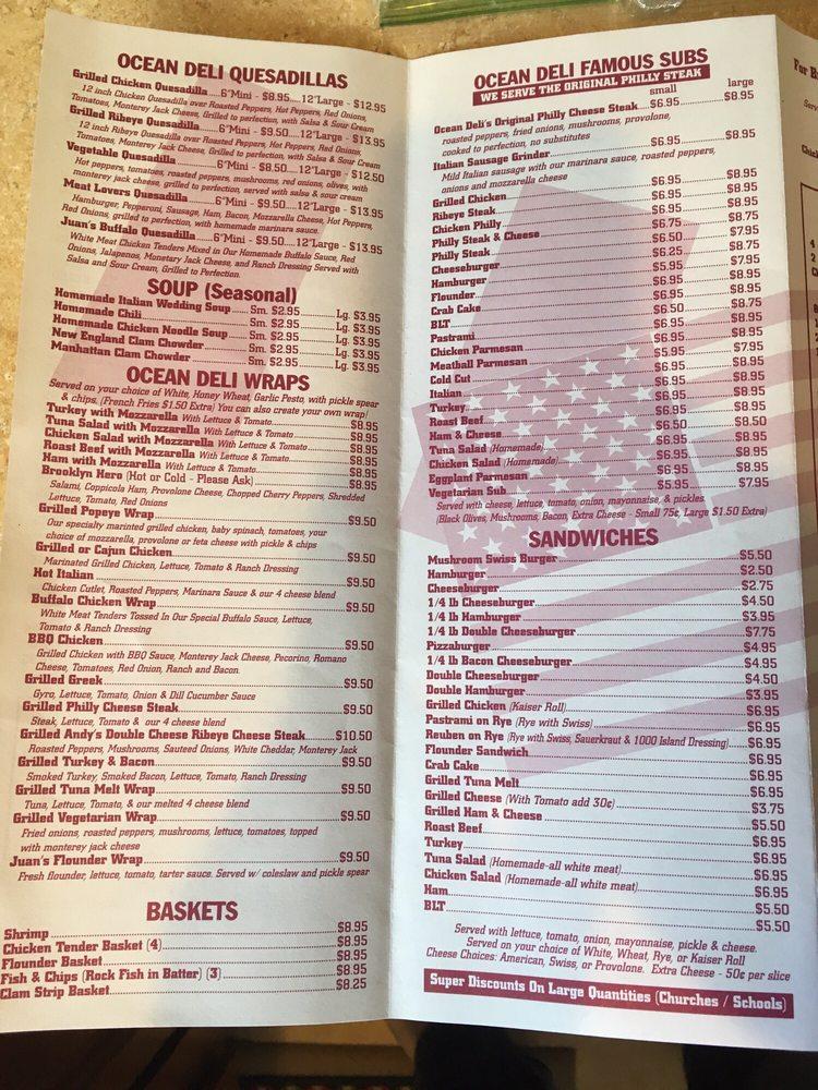 Menu at Ocean Deli pizzeria, Wallops Island
