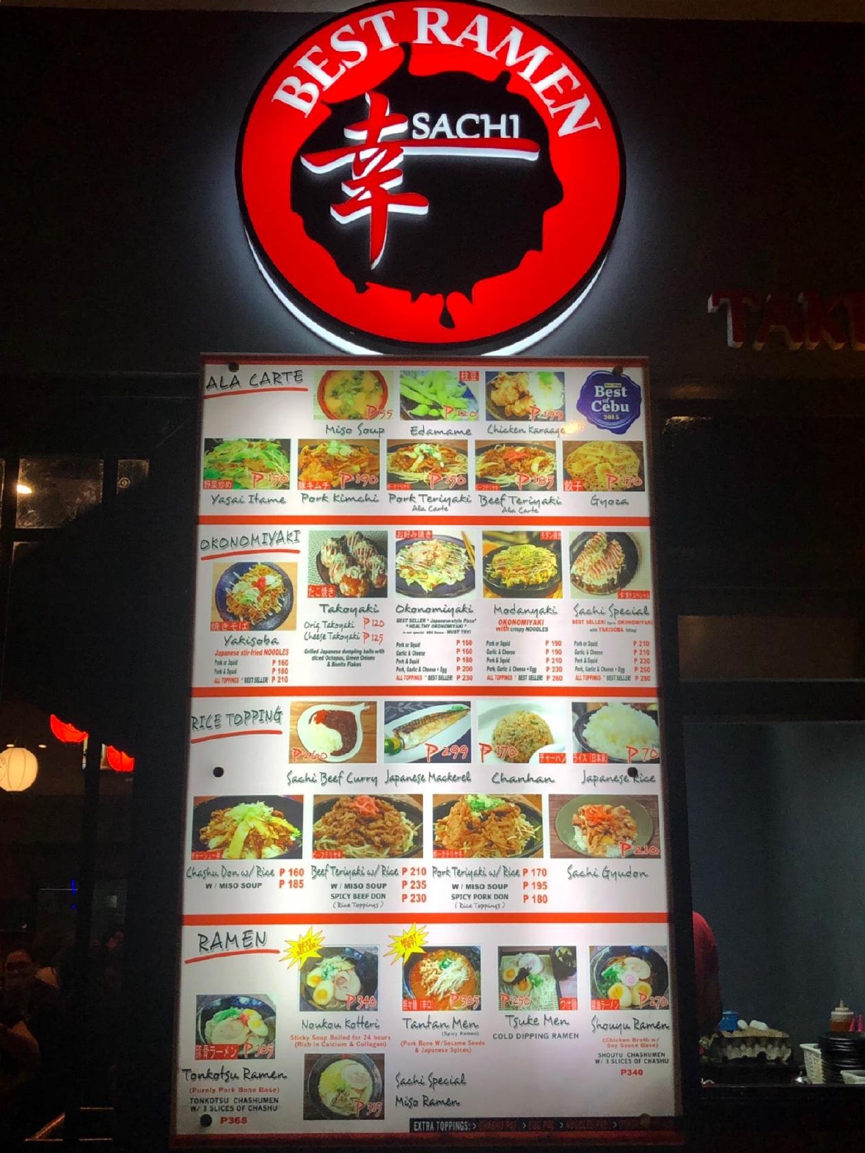 Menu at Sachi Authentic Japanese Ramen And Okonomiyaki restaurant, Cebu ...