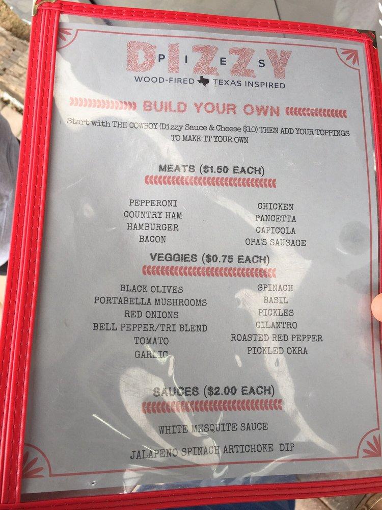 Menu at Dizzy Pies pizzeria, The Woodlands