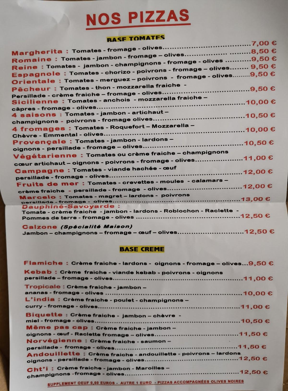Menu au LA MAIN A LA PATE CHEZ MARCELO pizzeria, Dax