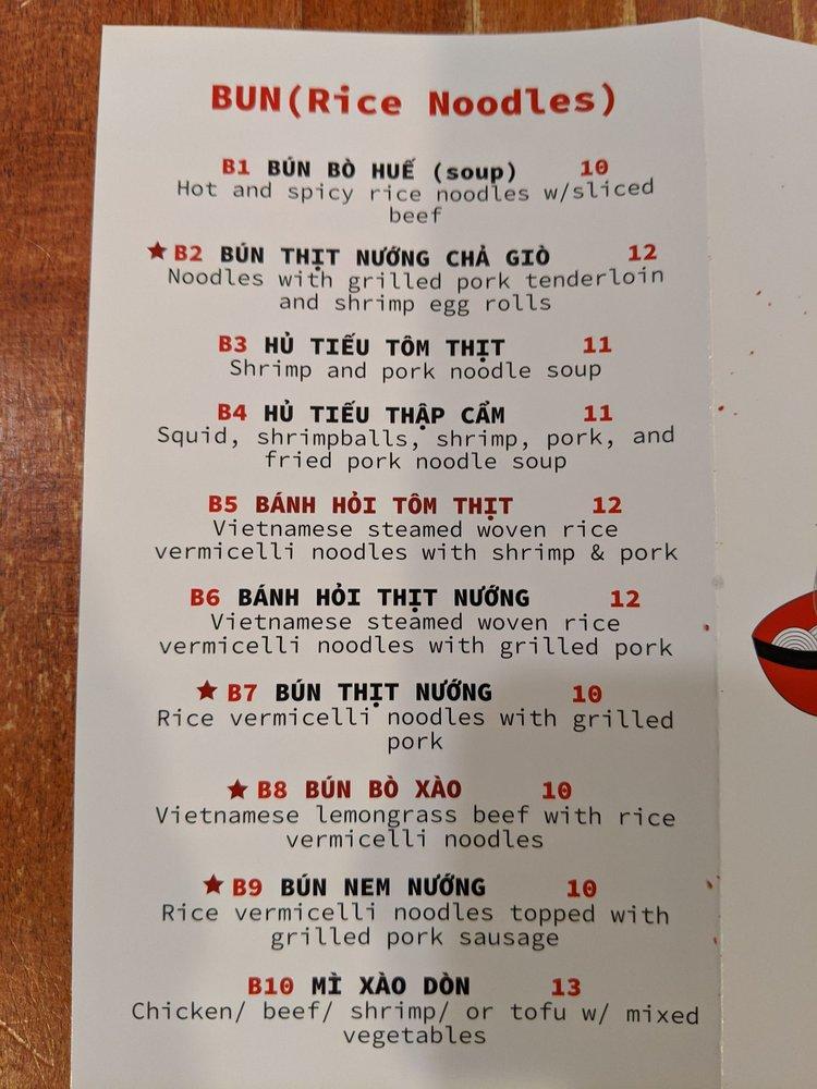 Menu at OMG Pho restaurant, Shorewood