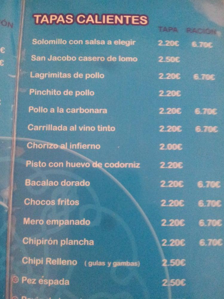 Menu at Secreto Andaluz pub & bar, Seville