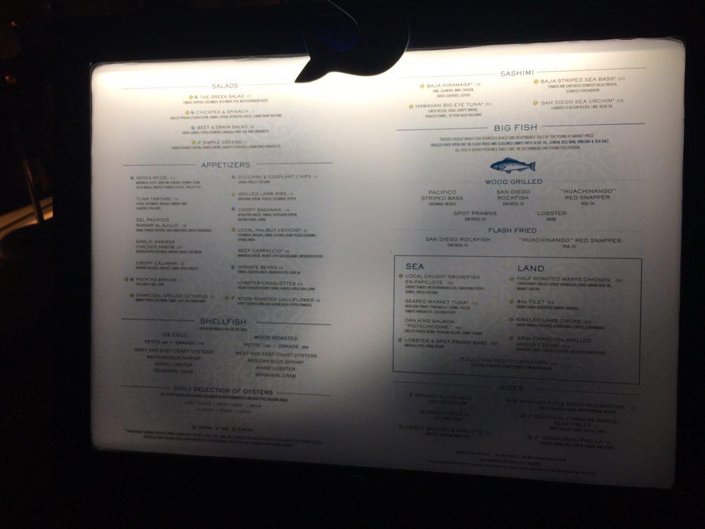 Menu at Serea Coastal Cuisine pub & bar, Coronado