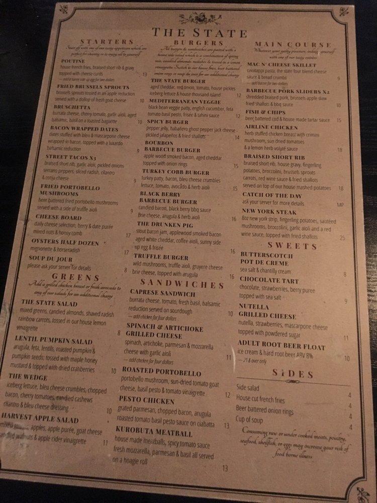 Menu at The State pub & bar, Redlands