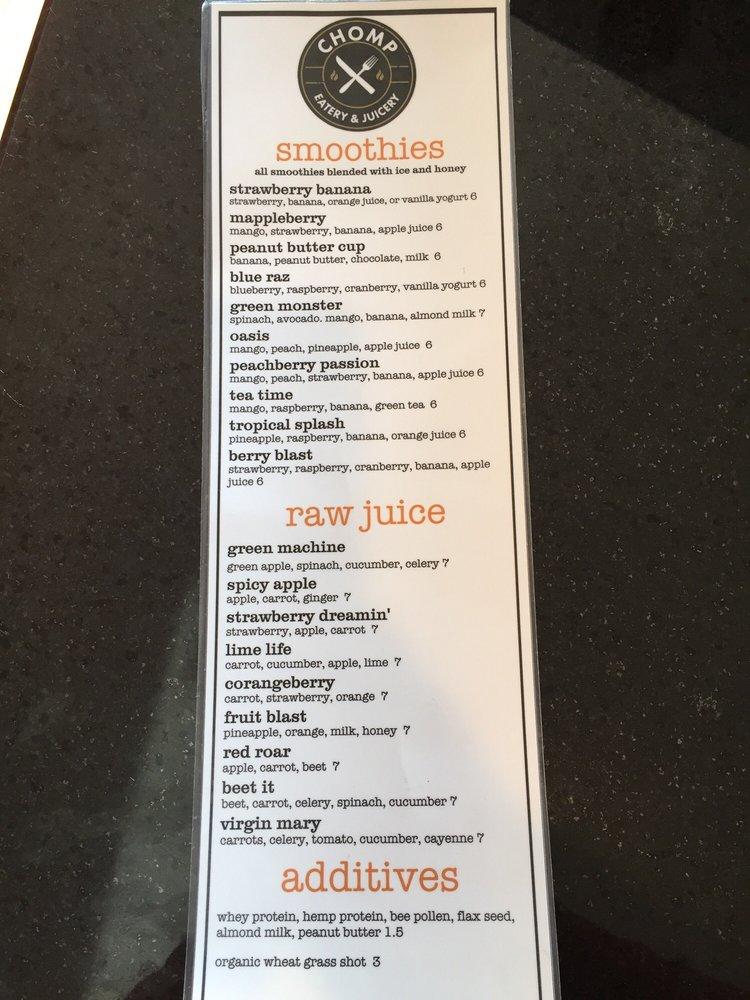 Menu at Chomp restaurant, Rochester