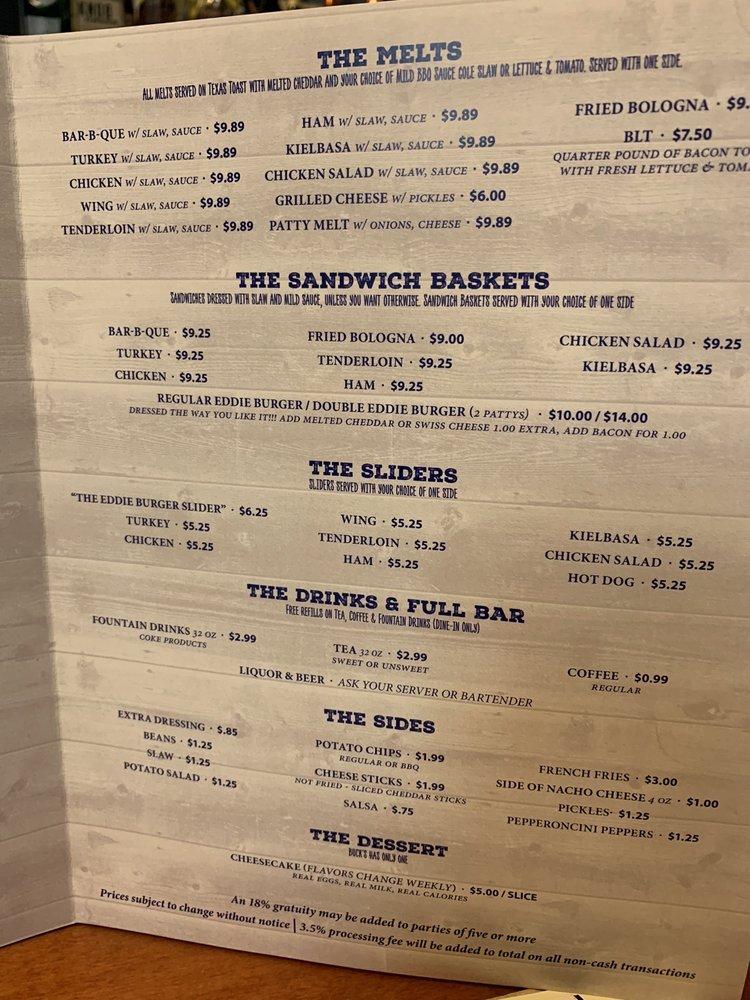Menu at Bucks Bar, Corinth