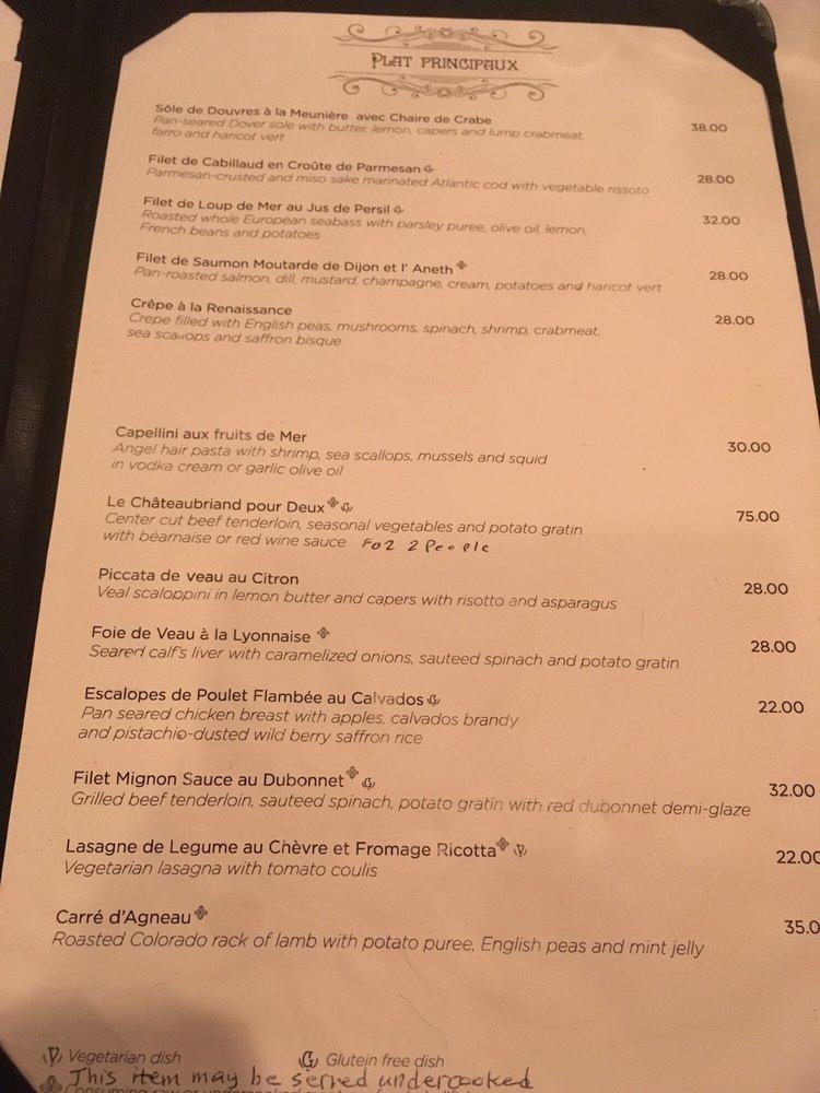 Menu at Cafe Renaissance, Vienna