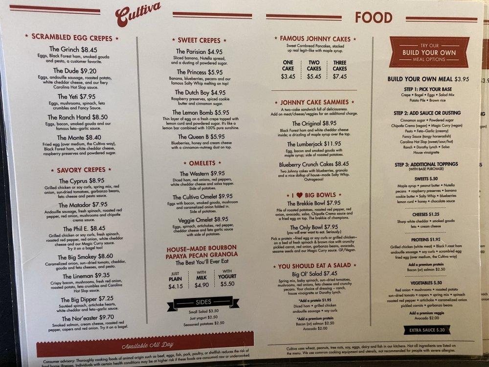 Menu at Cultiva East Campus cafe, Lincoln, Holdrege St #130
