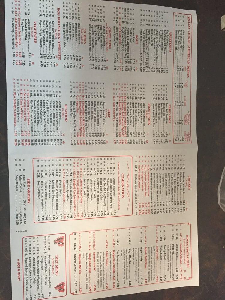 Menu at He Sheng restaurant, Winter Park