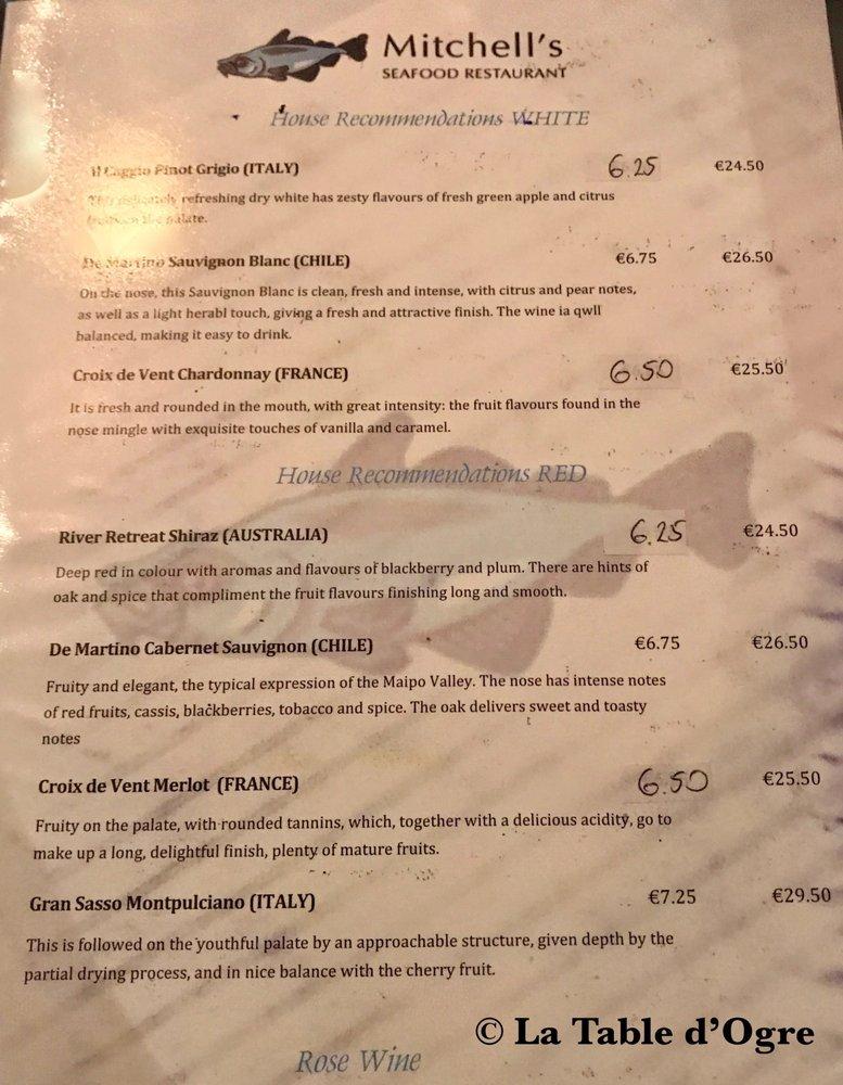 Menu at Mitchell's Restaurant, Clifden