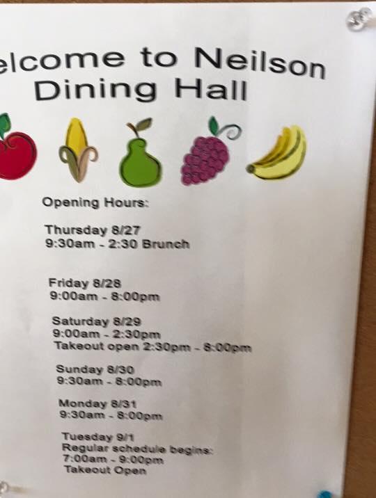 Carta de cafetería Neilson Dining Hall, Nuevo Brunswick