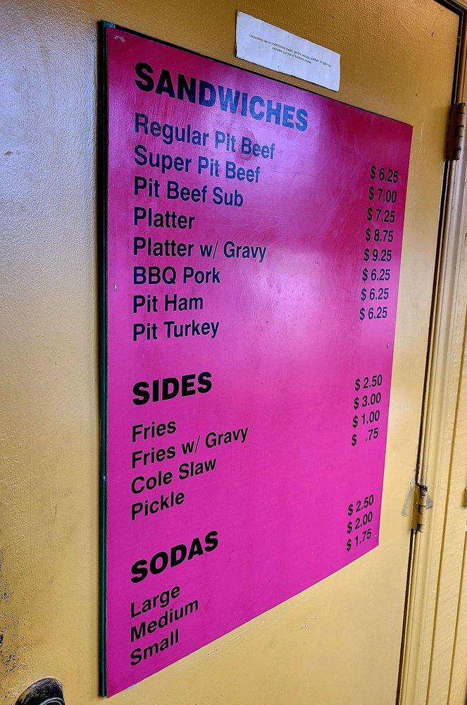 Menu at Pioneer Pit Beef BBQ, Milford Mill, N Rolling Rd