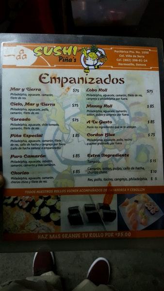 Menu at Sushi Piña restaurant, Hermosillo