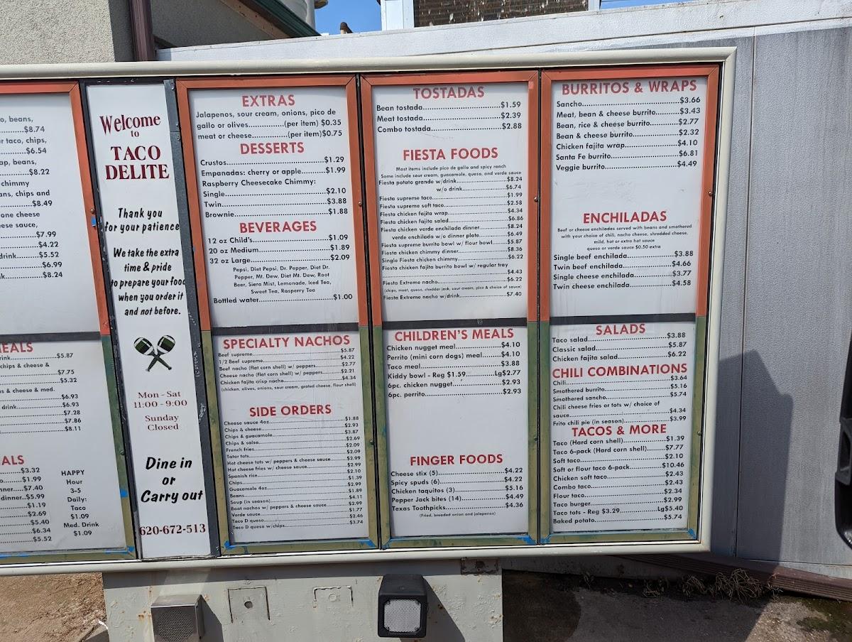 Menu at Taco Delite restaurant, Pratt