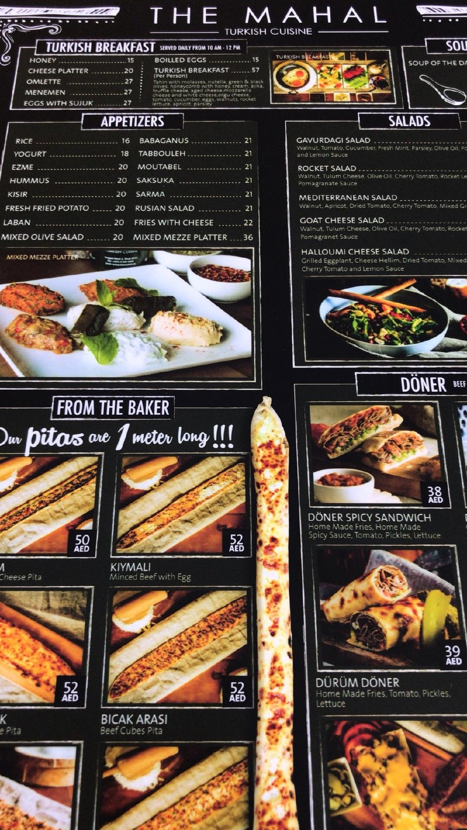Menu at The Mahal Turkish Cuisine restaurant, Dubai