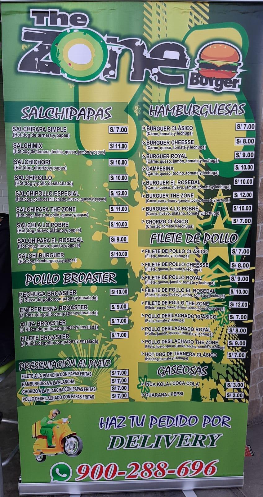 Menu at The Zone Burguer restaurant, Magdalena del Mar