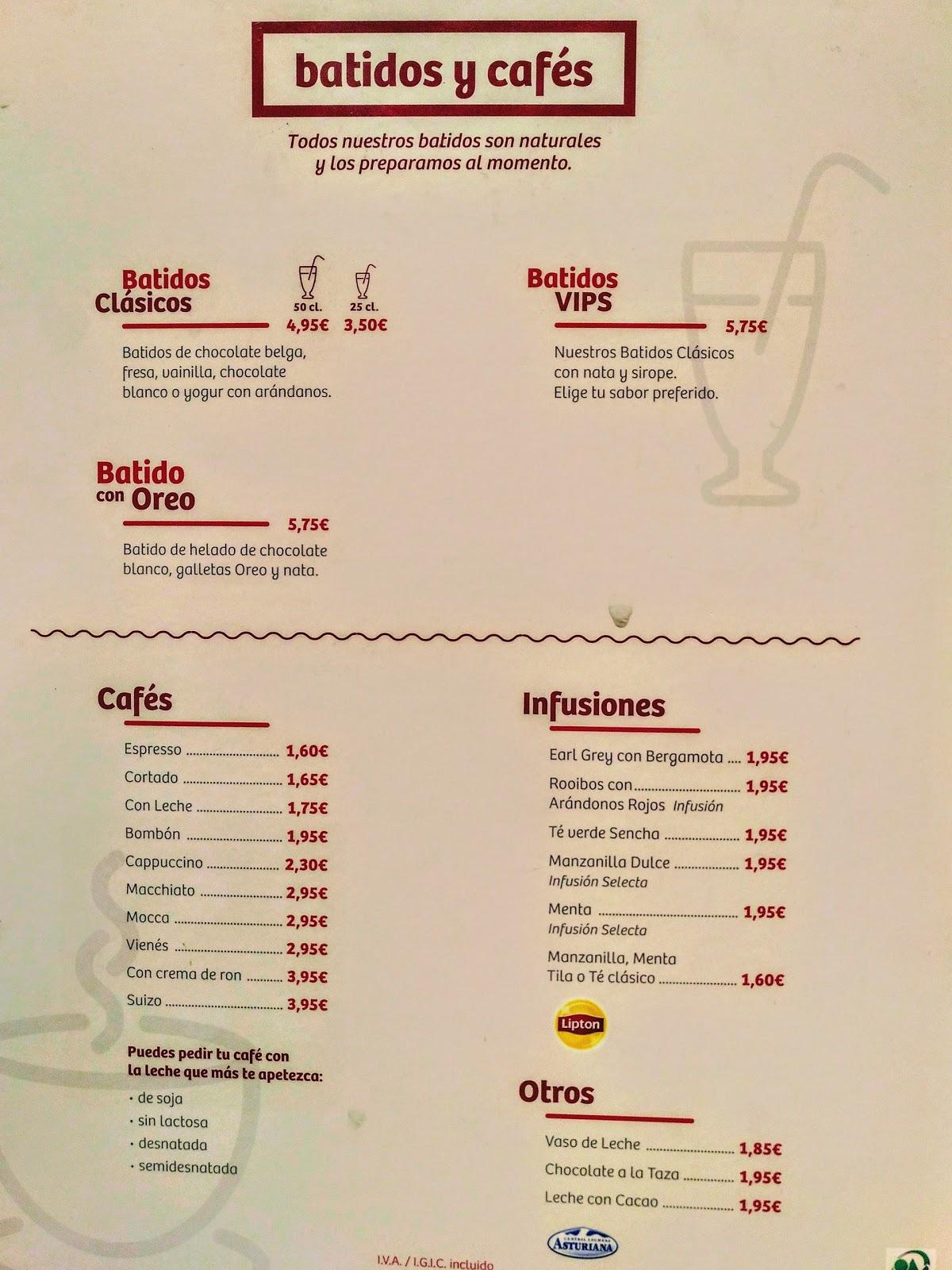 Carta del restaurante VIPS, Madrid, Calle Clara del Rey