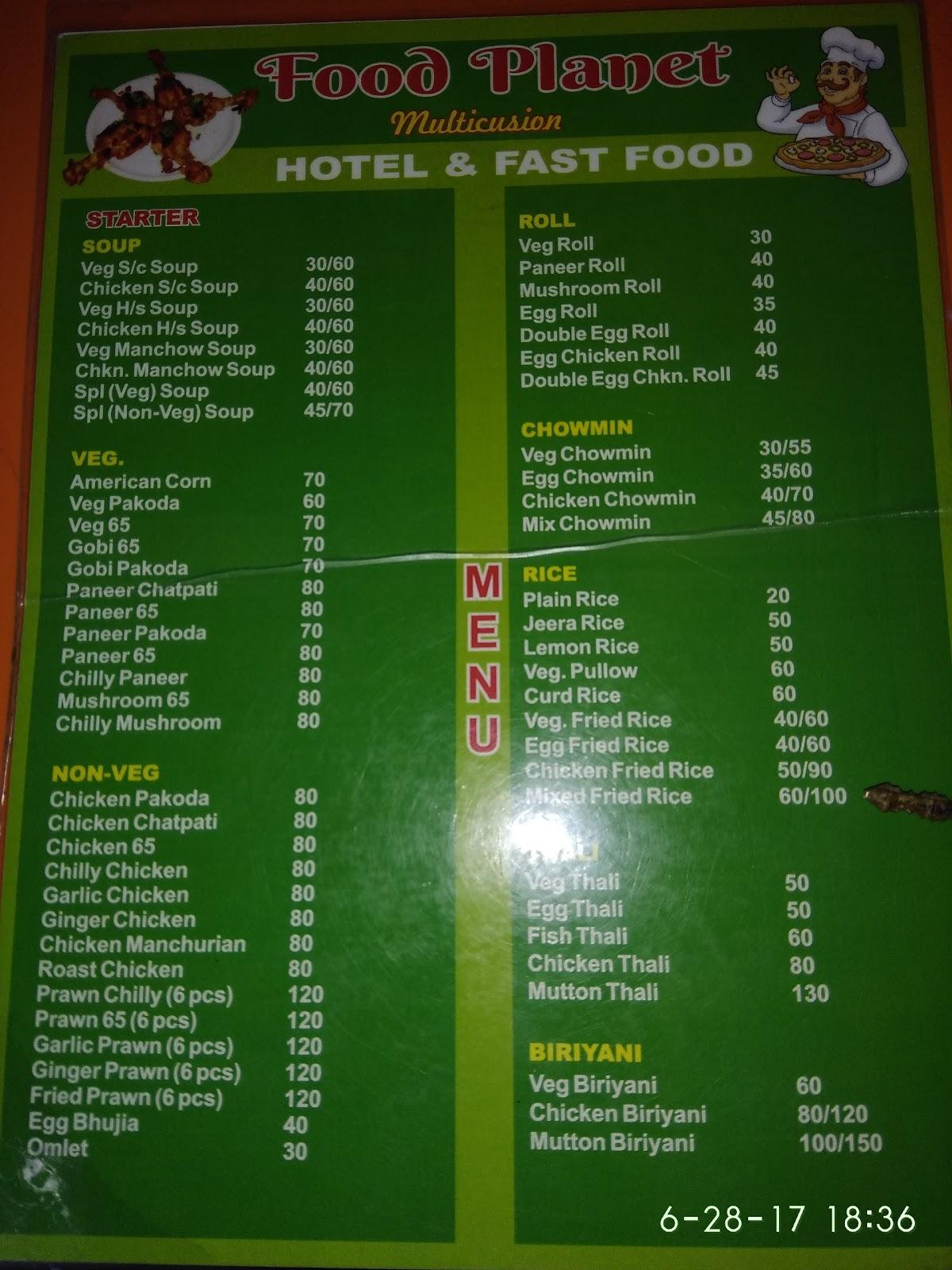 Menu at Food Planet, Bhubaneswar, Ward No. 1061