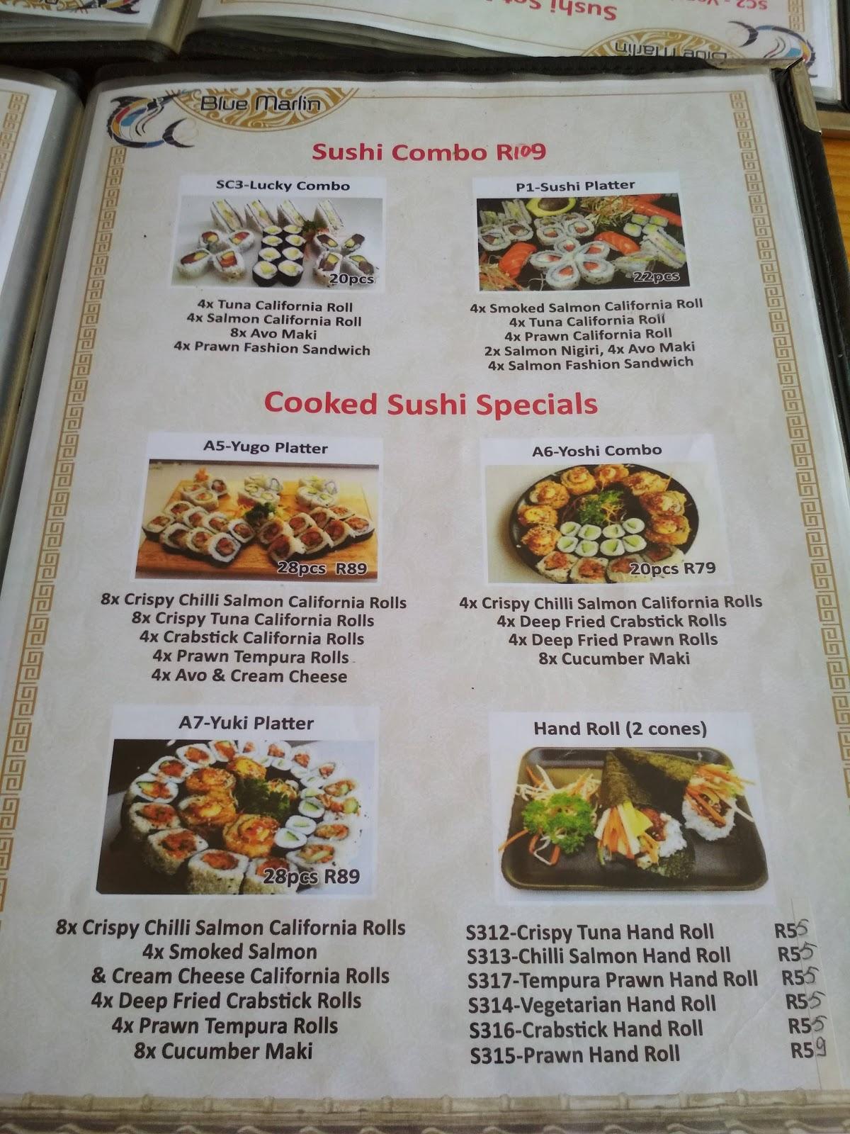 Menu at Blue Marlin Asian Cuisine & Sushi Bar, Cape Town