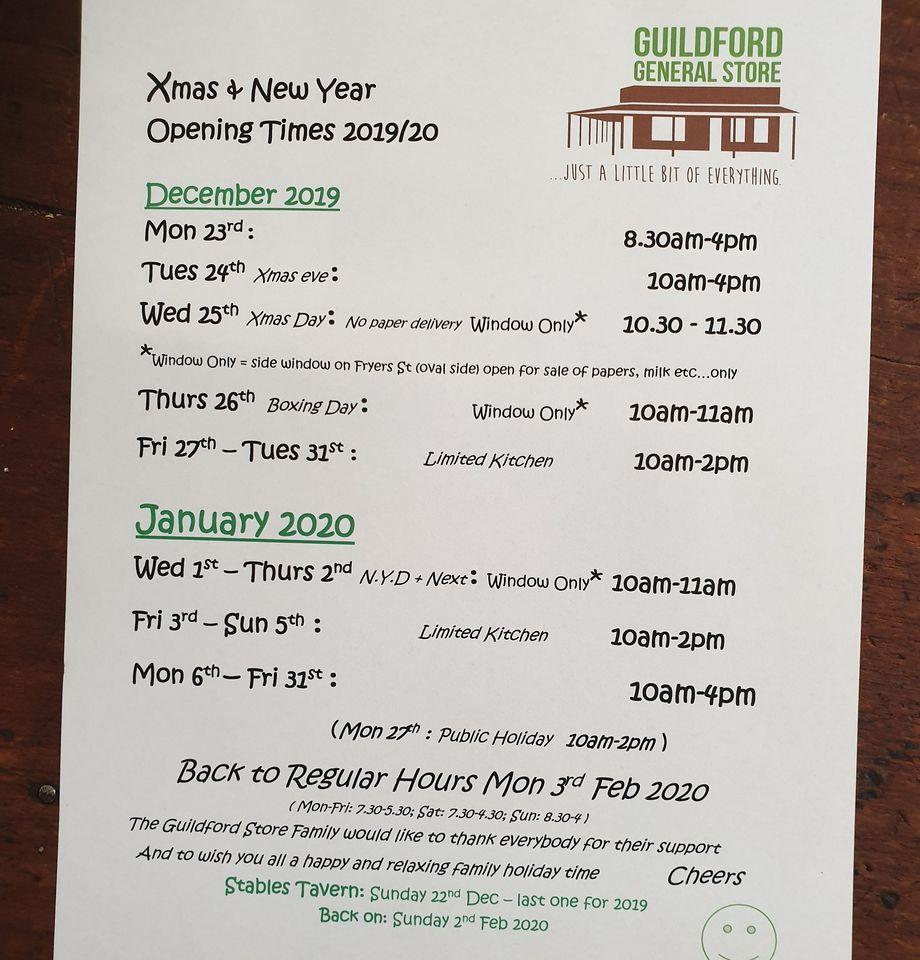 Menu at Guildford General Store cafe, Guildford