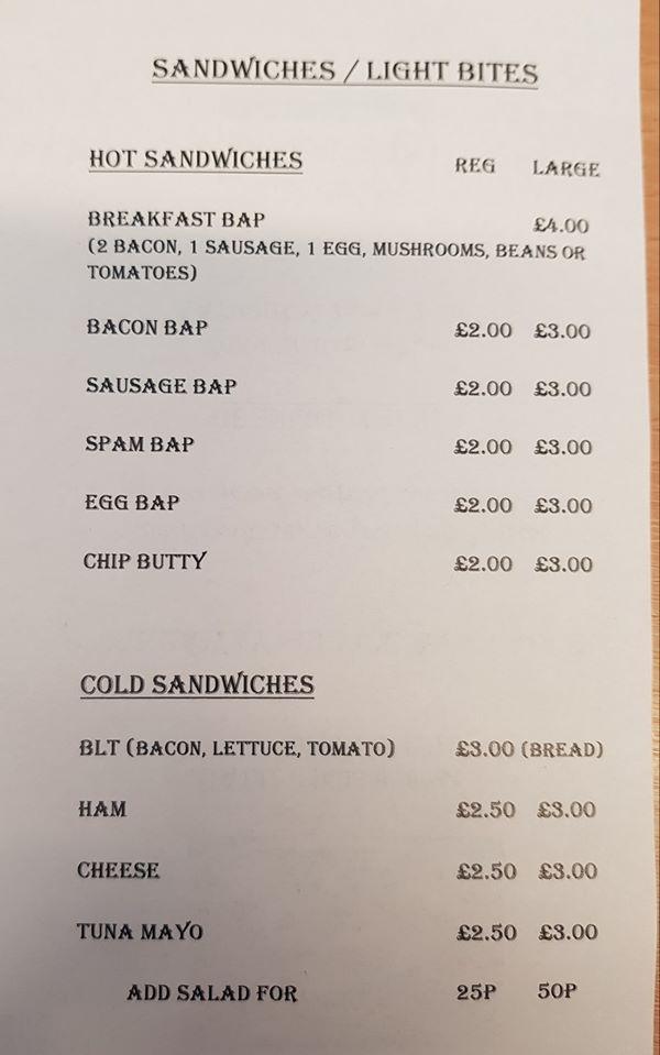 Menu at Marine Cafe, Moorends, Kirton Ln