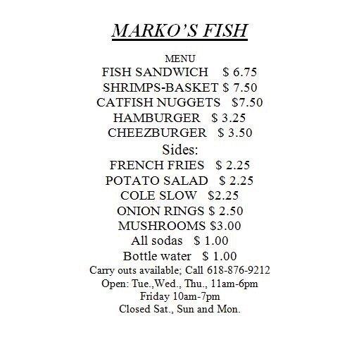 Menu at Marko's Fish restaurant, Madison