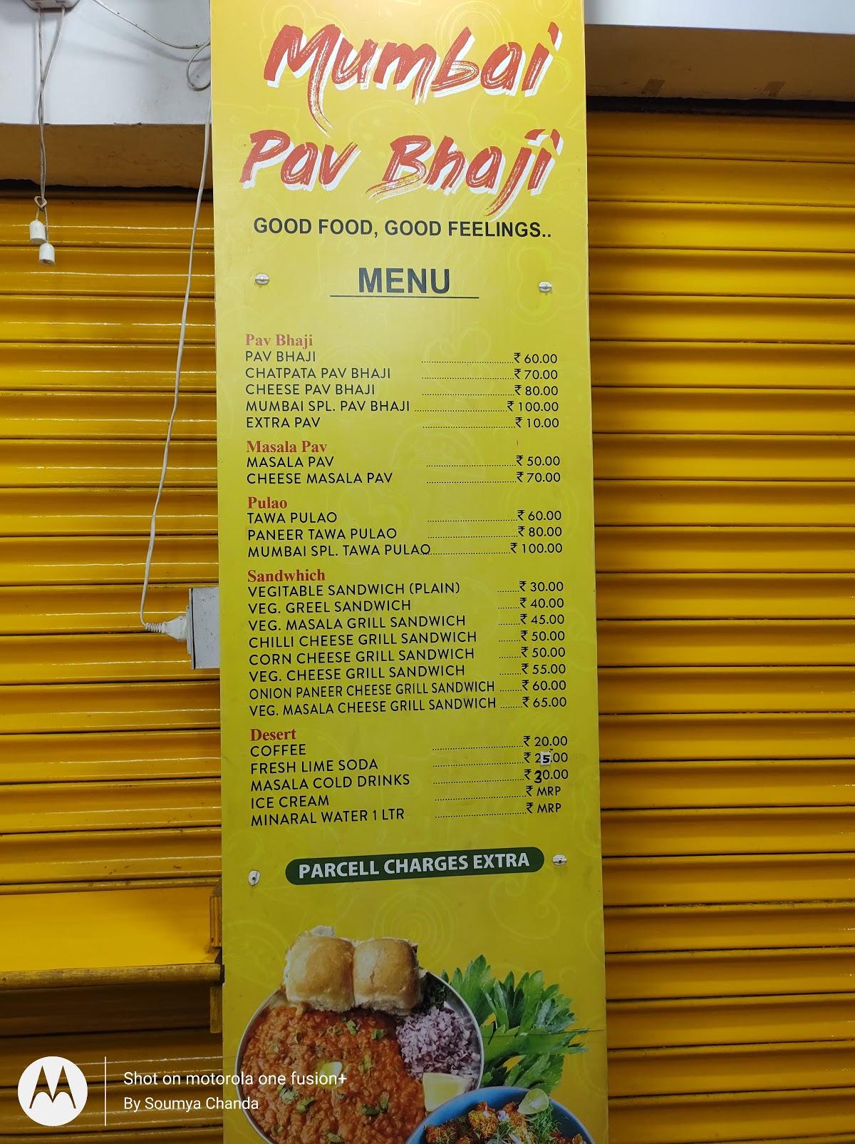 Menu at Mumbai Pav Bhaji, Asansol