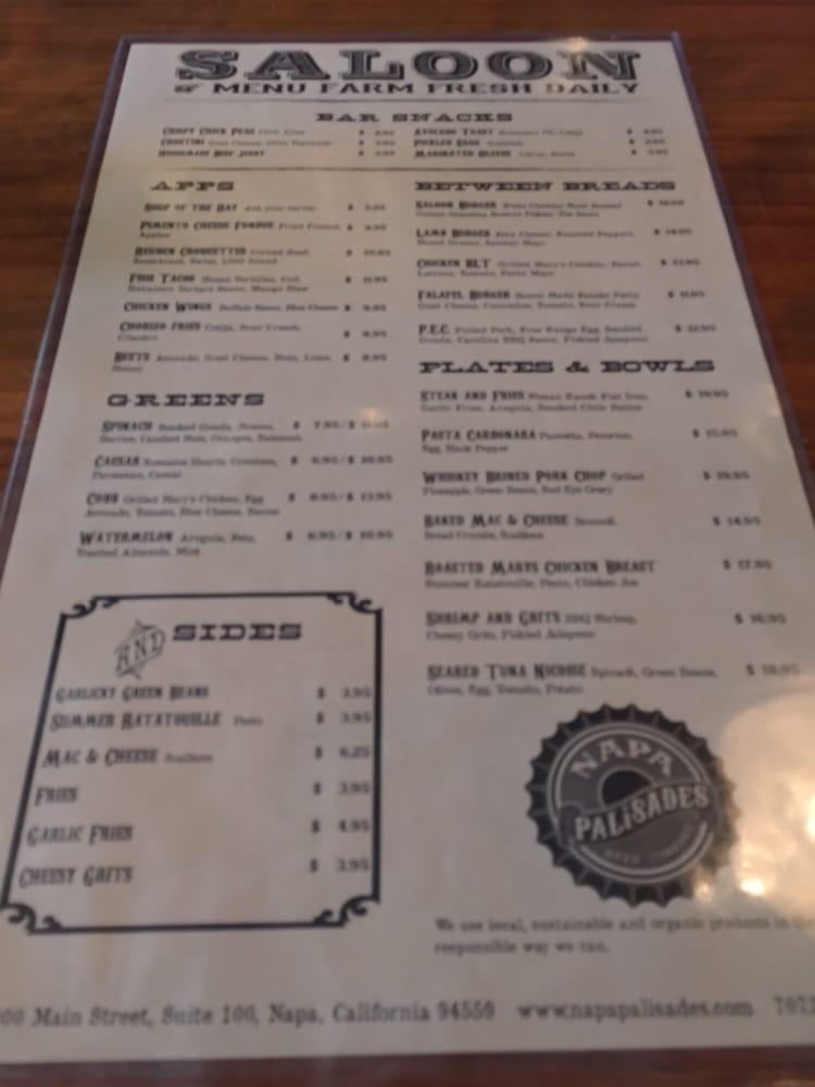 Menu at Napa Palisades Saloon pub & bar, Napa, Main St #100