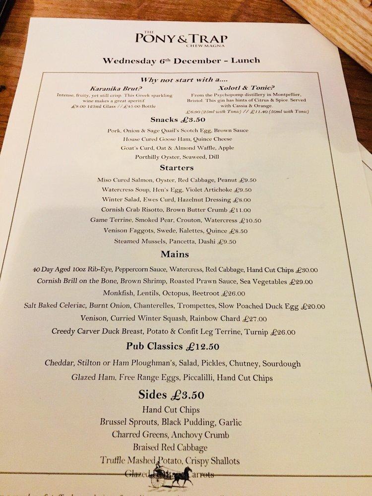 Menu at Pony Chew Valley pub & bar, Bristol