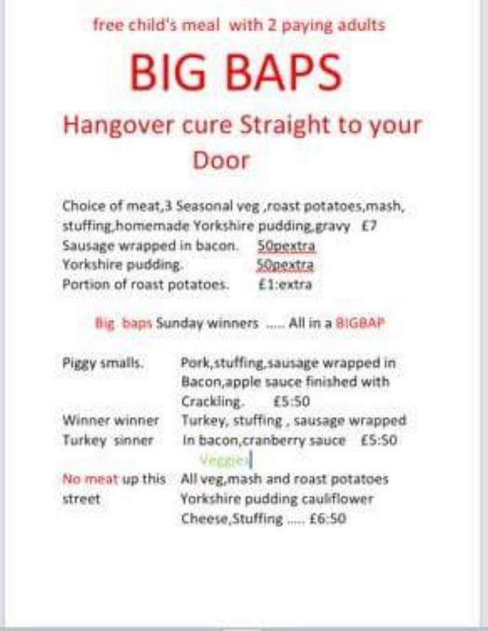 Menu at Big Baps food trailer cafe, Bristol