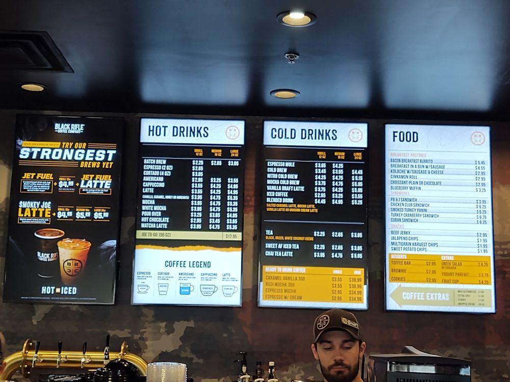 Menu at Black Rifle Coffee Company, Plano