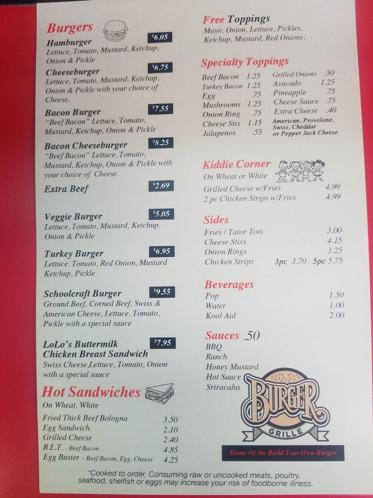 Menu at Burger Grille restaurant, Detroit