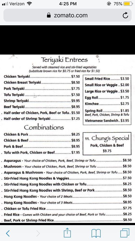 Menu at Chung's Teriyaki restaurant, Poulsbo