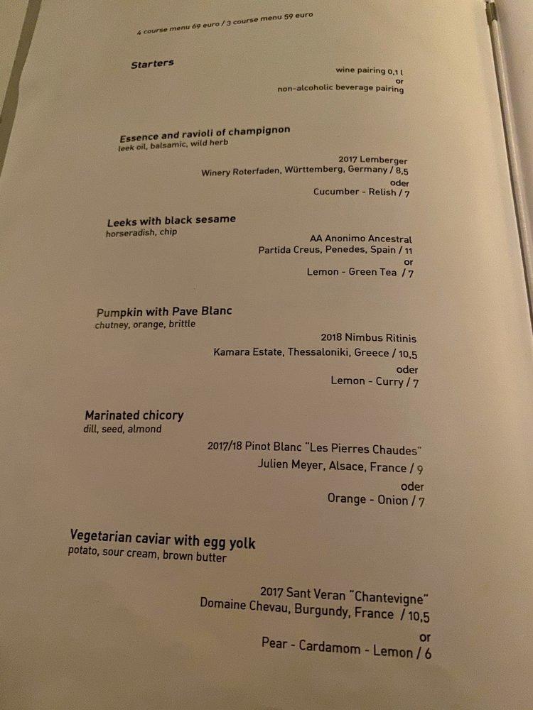 Menu at Cookies Cream restaurant, Berlin