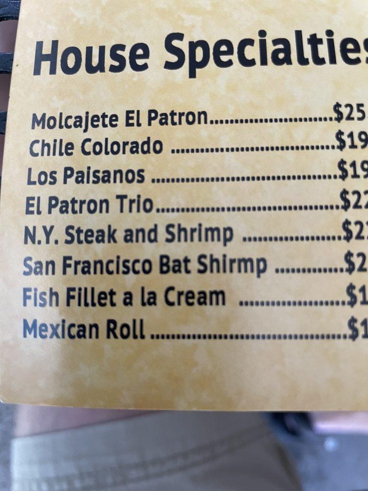 Menu at El Patron restaurant, Bakersfield, Auburn St