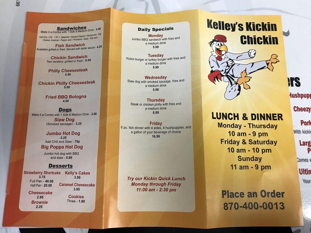 Menu at Kelley's Kickin Chicken restaurant, West Memphis