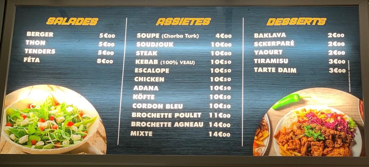 Menu at La corne d'or kebab restaurant, Aubenas
