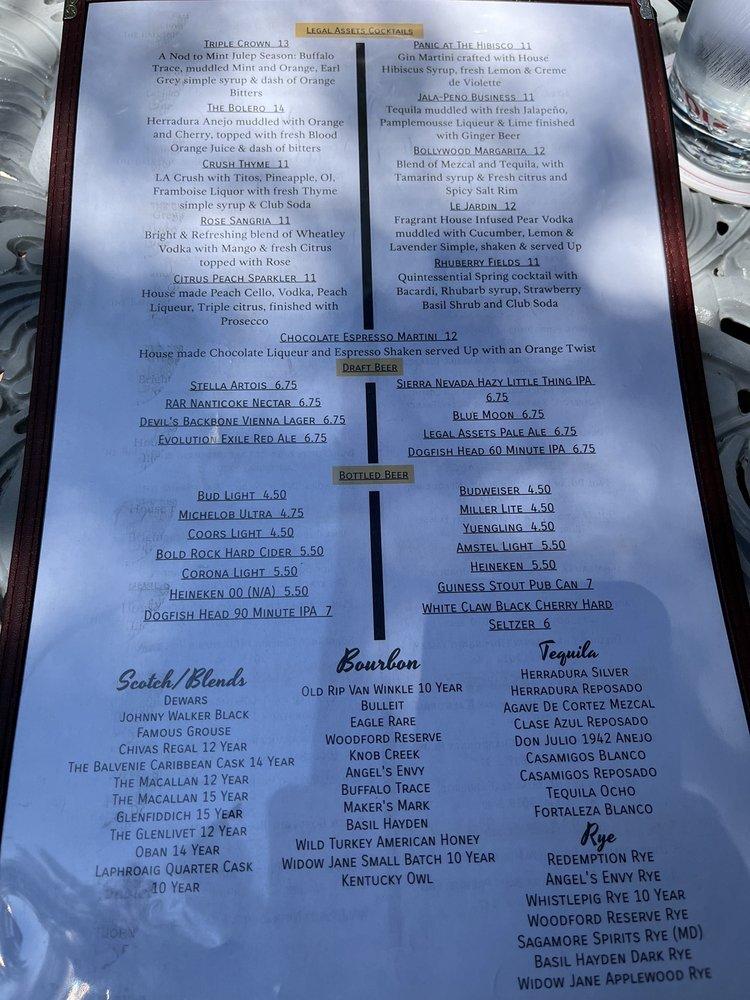 Menu at Legal Assets Craft Food & Spirits restaurant, Easton