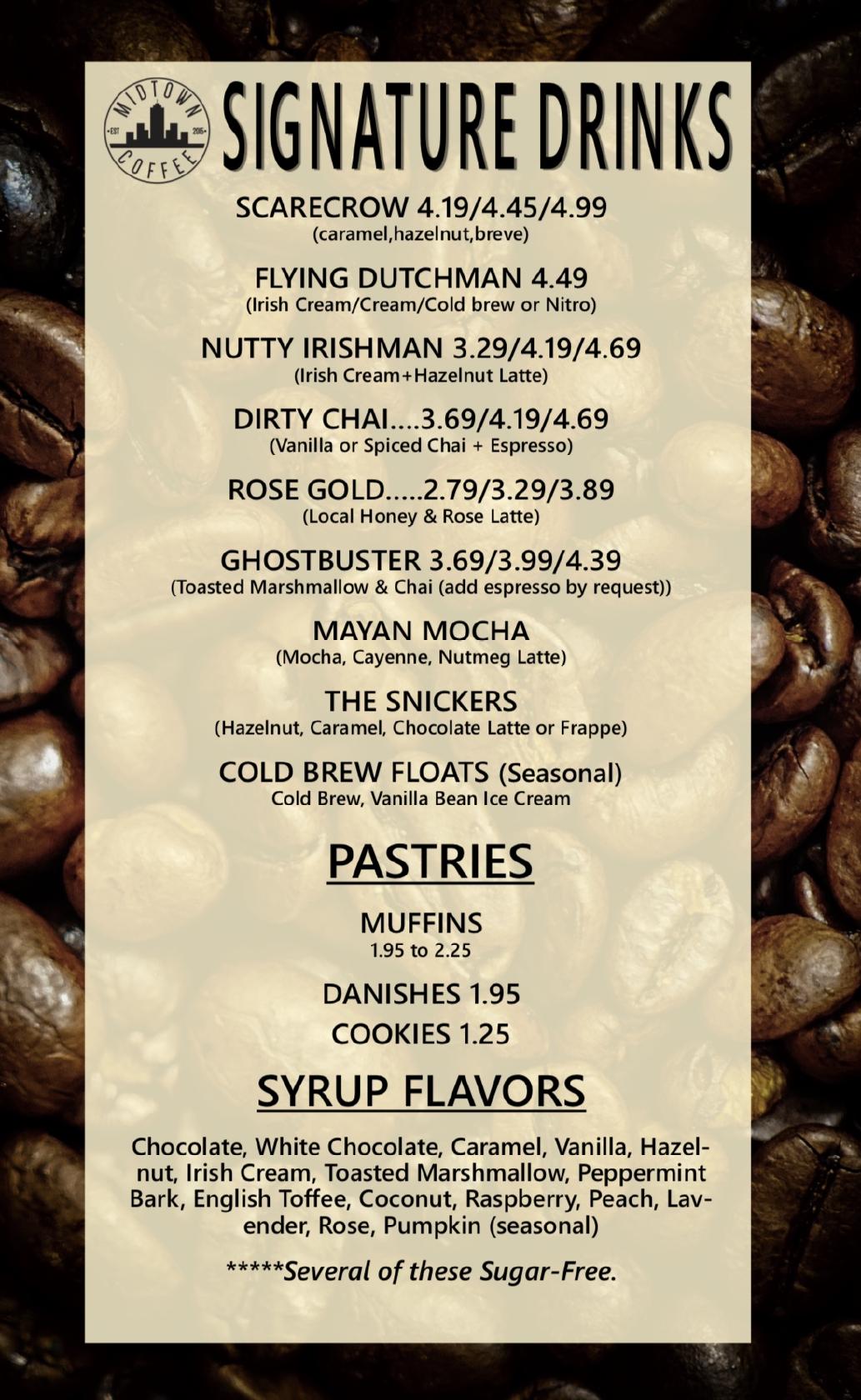 Menu at Midtown Coffee Dardanelle, Dardanelle